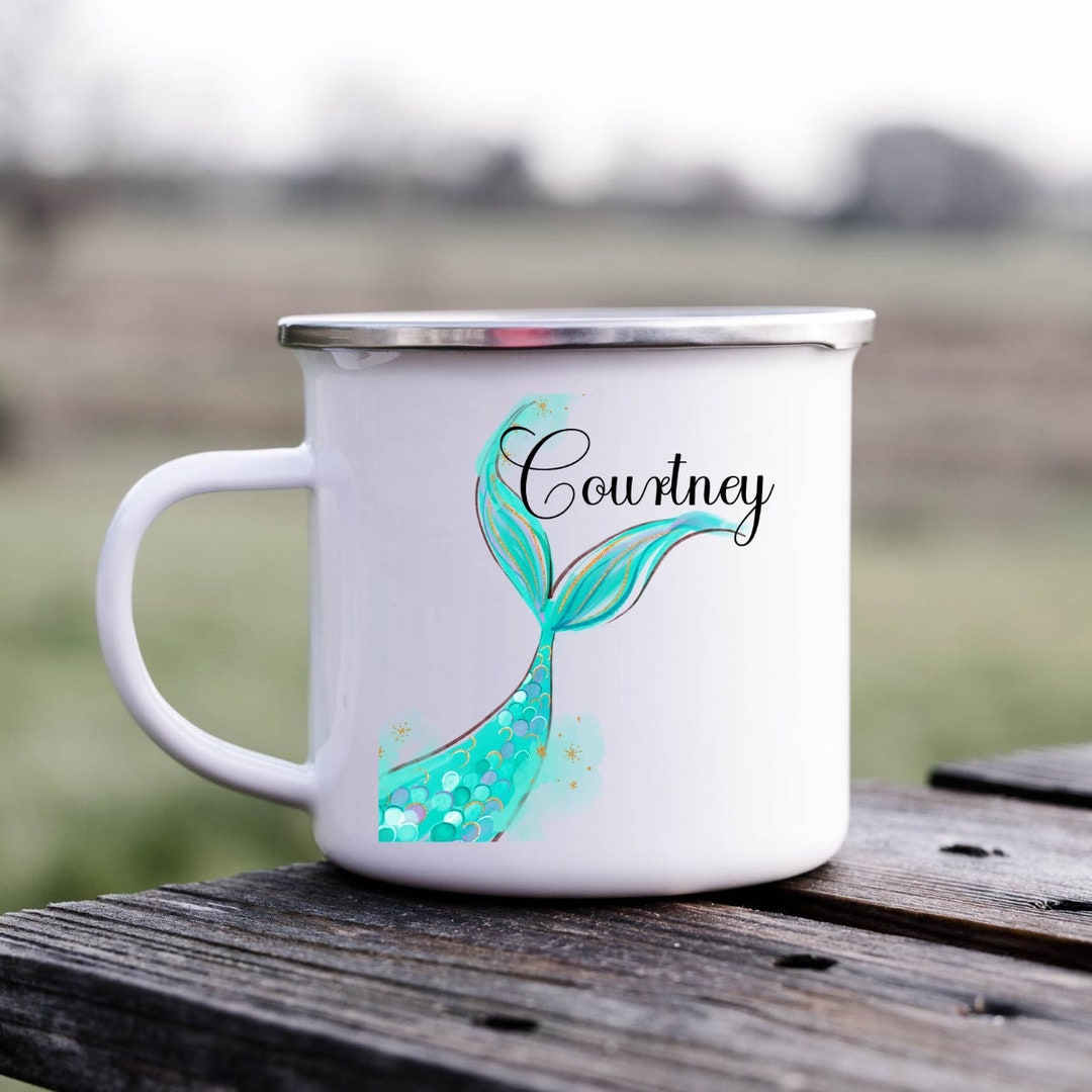 Mermaid Tail Camper Mug, Mermaid Tail Green, Personalized Mermaid ...