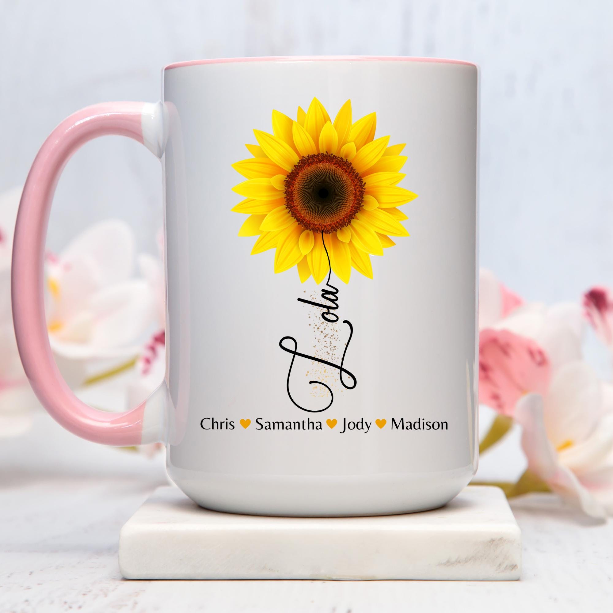 Grandma Lola Sunflower Mug With Kids Names Personalized Lola Gift From ...
