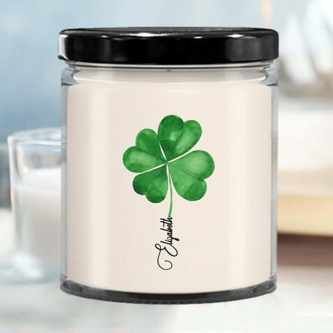 Four Leaf Clover Candle, Personalized Shamrock Candle With Name, Saint ...