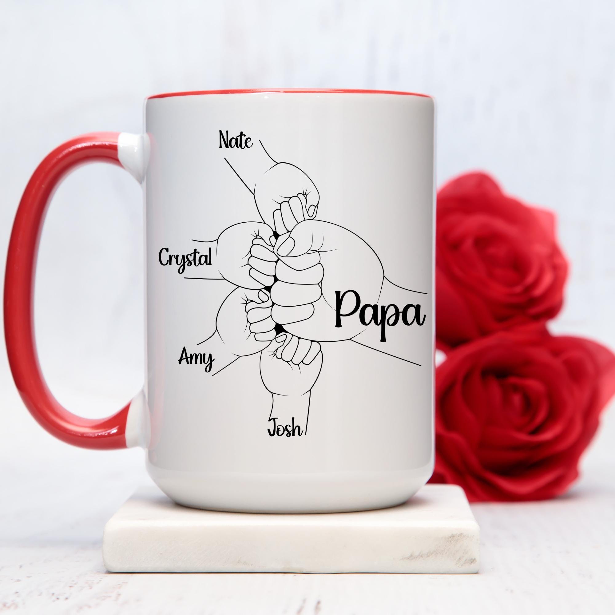 Papa Fist Pump Mug With Kids Names, Personalized Papa Coffee Cup ...