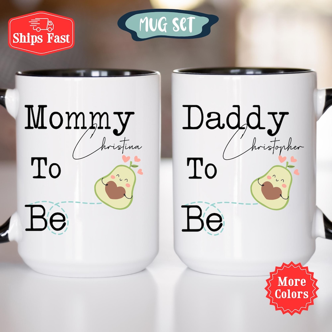 New Parent Gift Mug Set, Mommy and Daddy to Be Mugs, New Parent ...