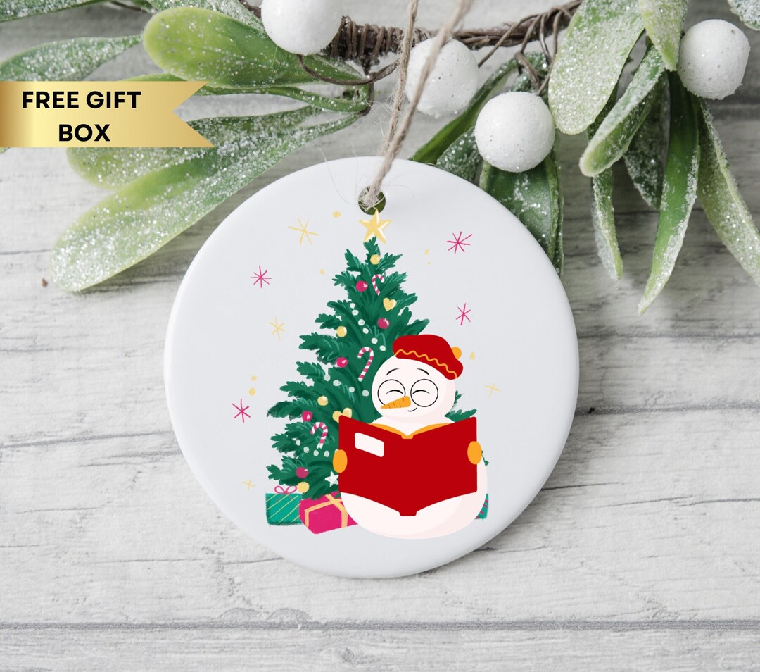 Snowman Reading Christmas Ornament, Reading Ornament, Booklover ...