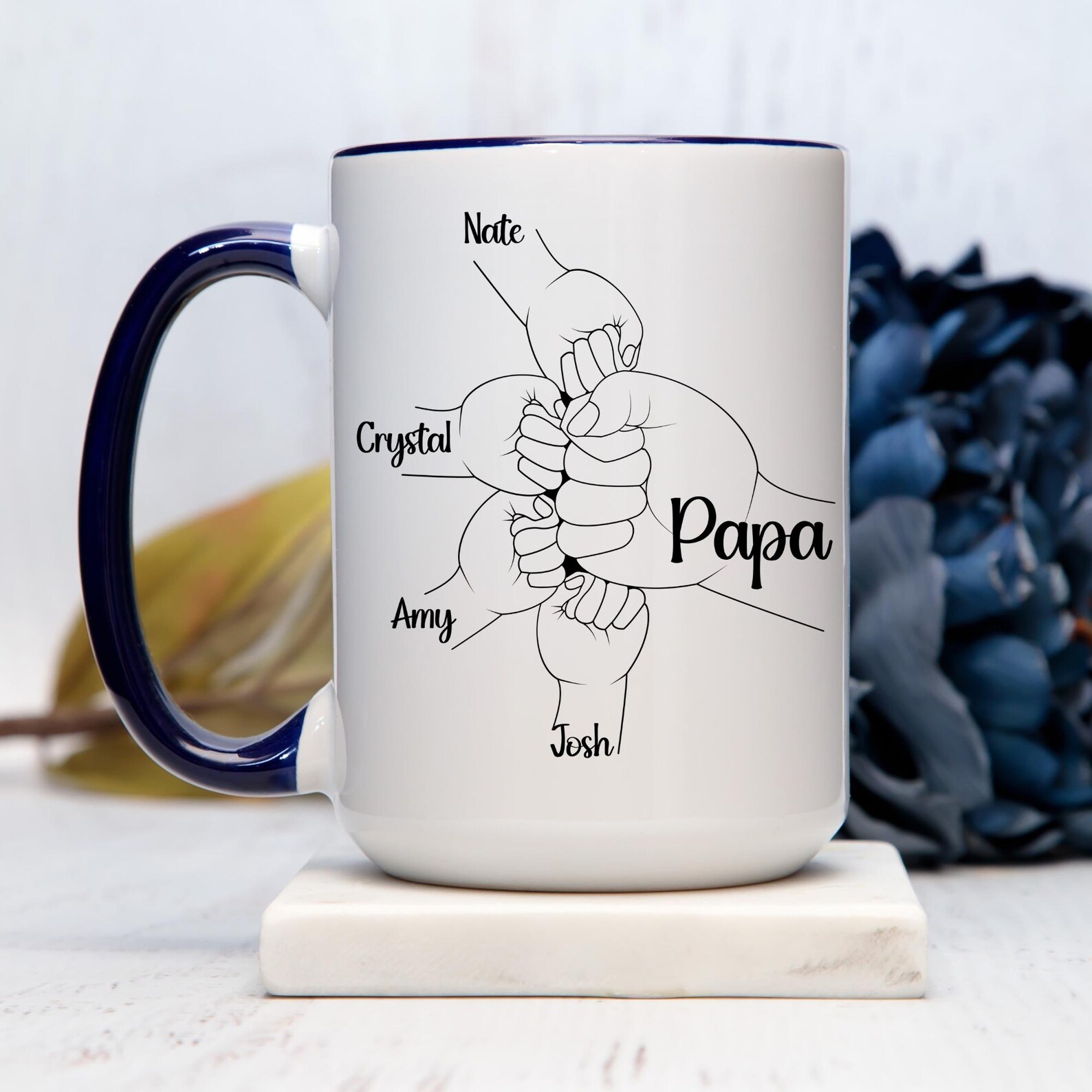 Papa Fist Pump Mug With Kids Names, Personalized Papa Coffee Cup ...