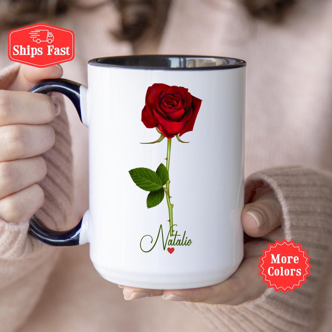 Red Rose Mug, Personalized Rose Coffee Cup, Rose Gifts for Her, Flower ...