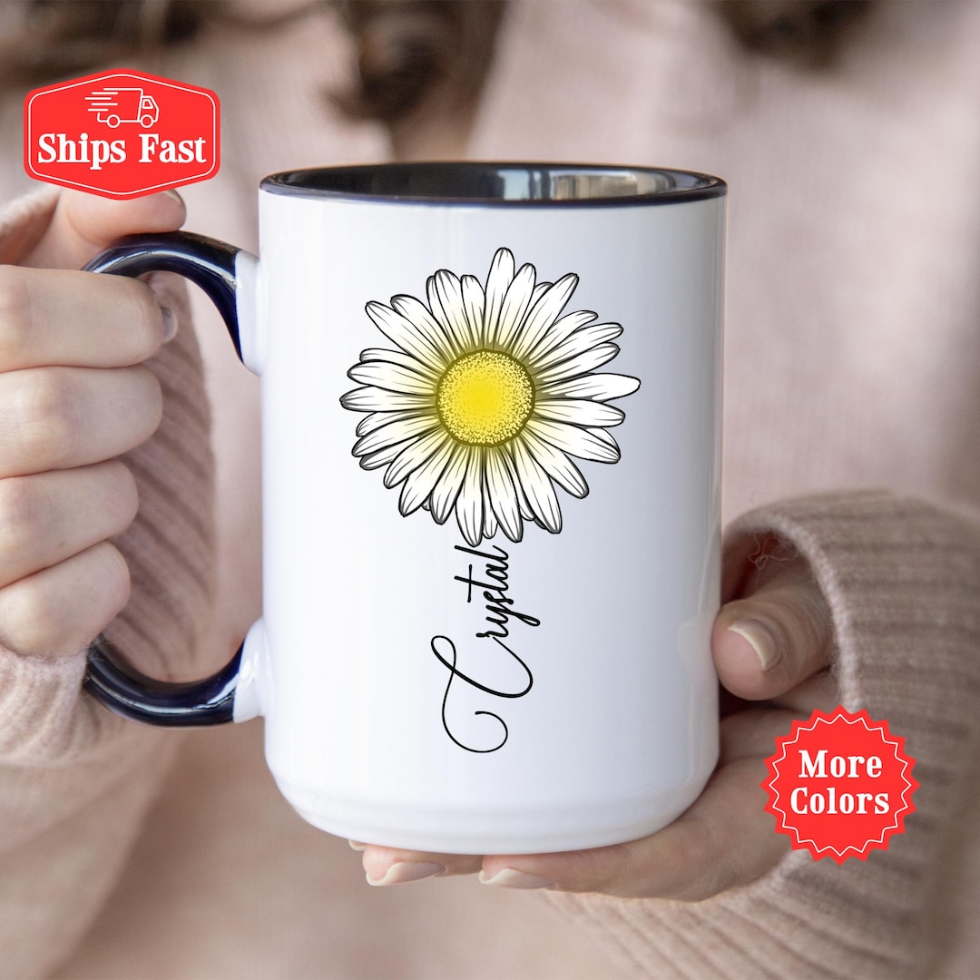 Daisy Mug, Personalized Daisy Coffee Cup, Flower Mug With Name, Custom ...