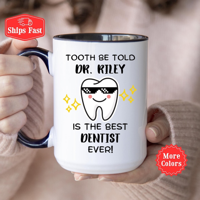 Dentist Cartoon Tooth Mug, Personalized Dentist Mug With Name, Dental ...