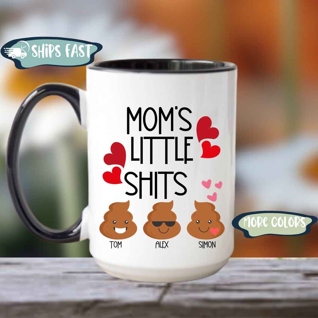 Mom's Little Shits Emoji Mug, Personalized Mom Coffee Mug, Mother's Day ...