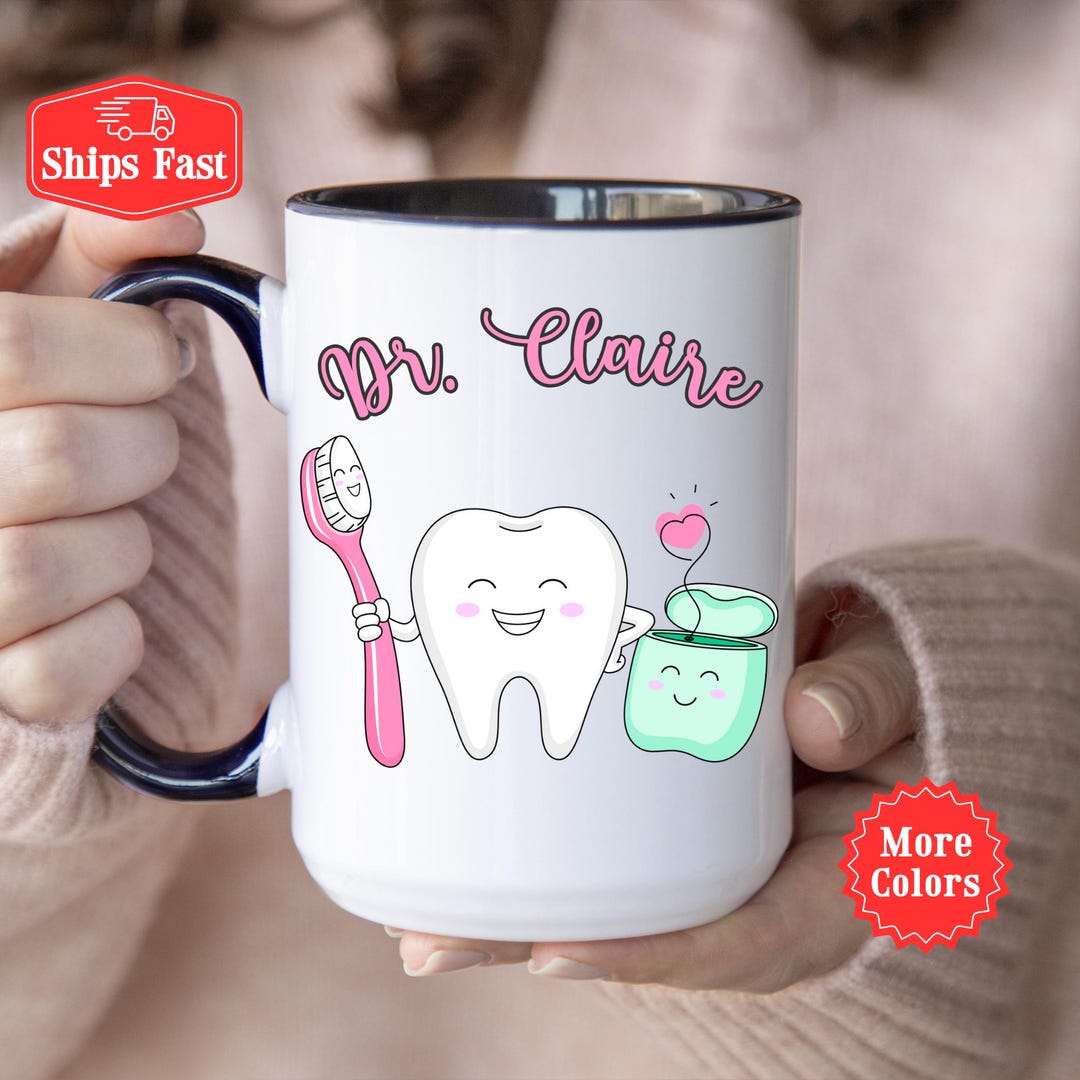 Dental Cartoon Tooth Mug, Personalized Dentist Mug With Name, Dental ...