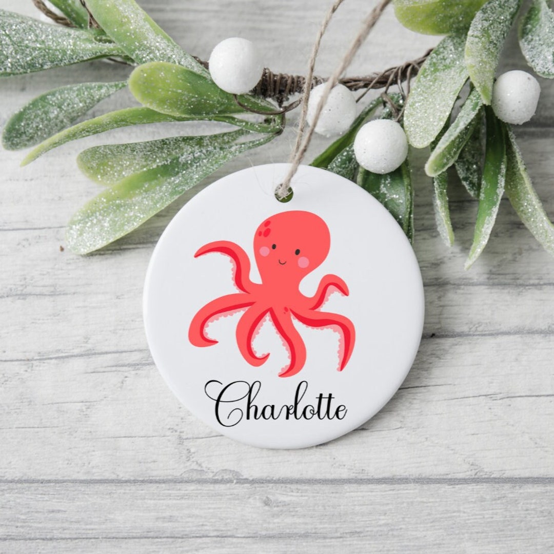 Red Octopus Ornament, Personalized Ornament, Octopus Gift, Octopus ...