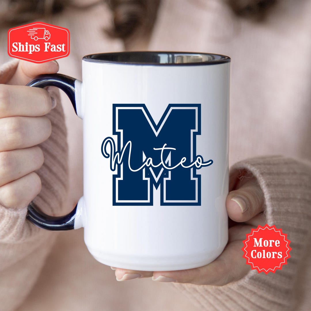 Custom Initial Name Mug, Personalized Varsity Letter Initial Mug ...