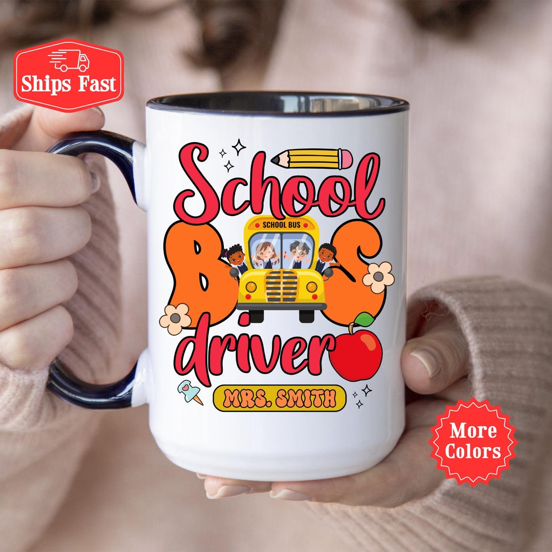 School Bus Driver Mug Gift, Personalized Cup for Bus Driver Apprecation ...