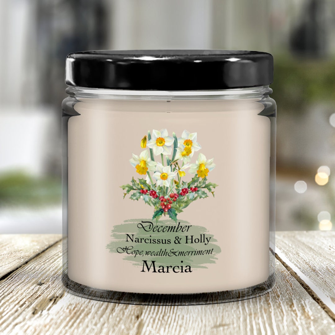 Custom Birth Flower Candle With Name, Personalized Birth Month Flower ...