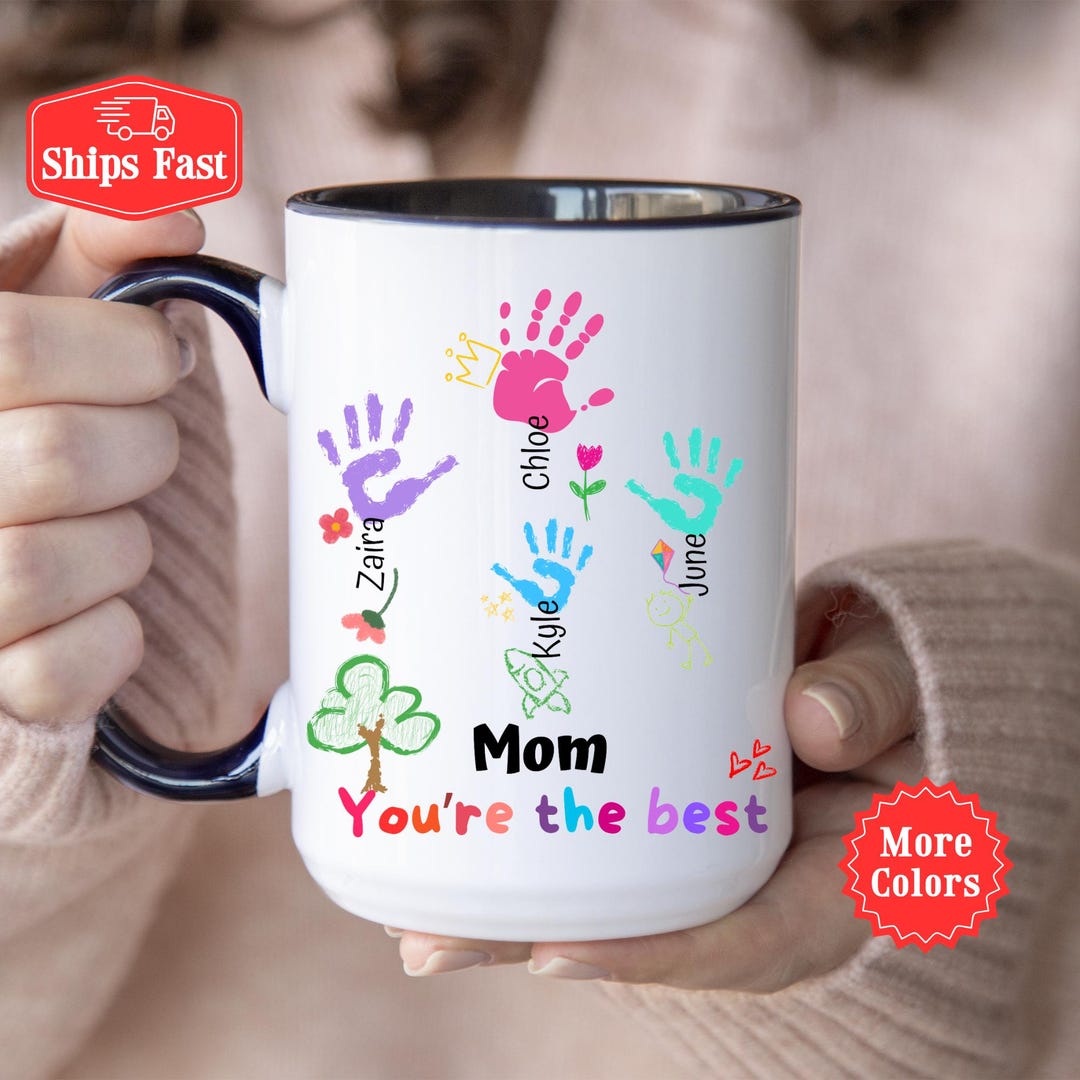 Personalized Mom Mug With Kids Names, Kids Handprint Mug, Custom Mother ...