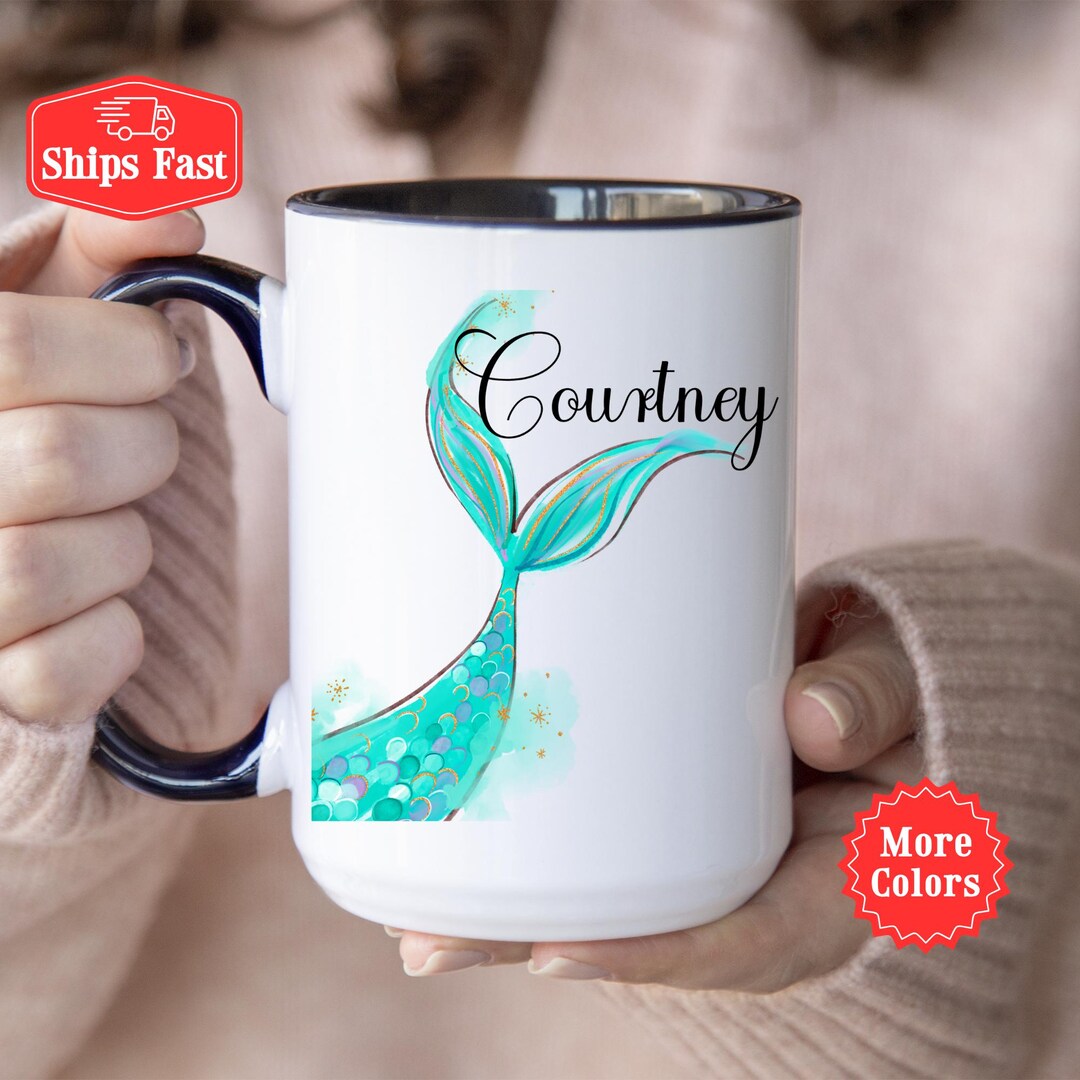 Mermaid Tail Coffee Mug, Mermaid Tail Green, Personalized Mermaid Mug ...