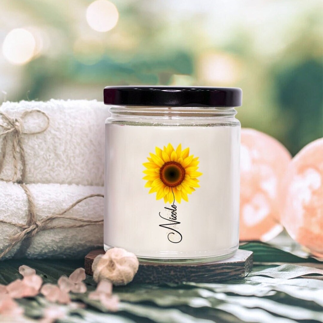 Sunflower Candle With Name, Personalized Sunflower Candle, Sunflower ...