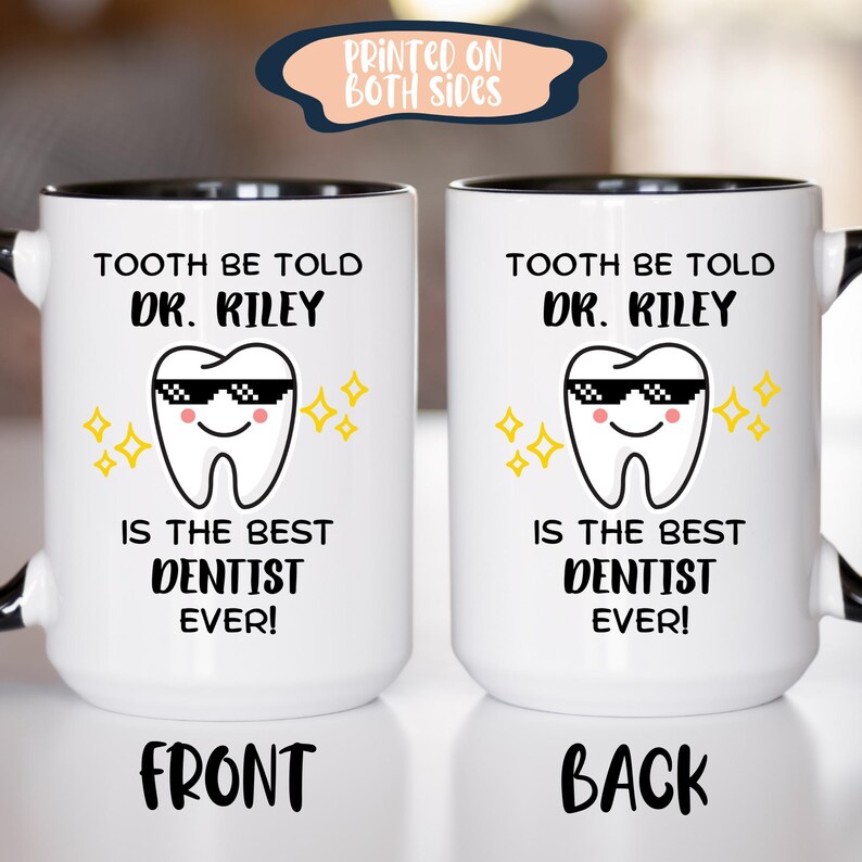 Dentist Cartoon Tooth Mug, Personalized Dentist Mug With Name, Dental ...