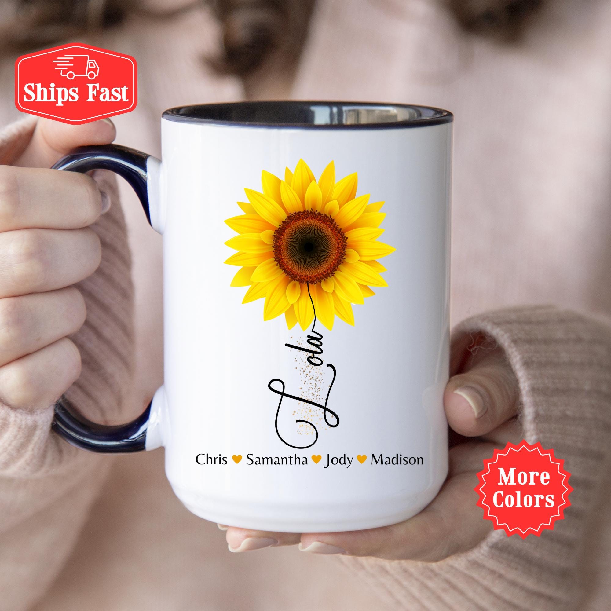 Grandma Lola Sunflower Mug With Kids Names Personalized Lola Gift From ...