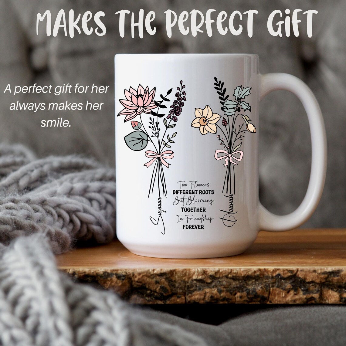 Best Friends Birth Flower Mug, Best Friends Gift, Personalized Bestie ...
