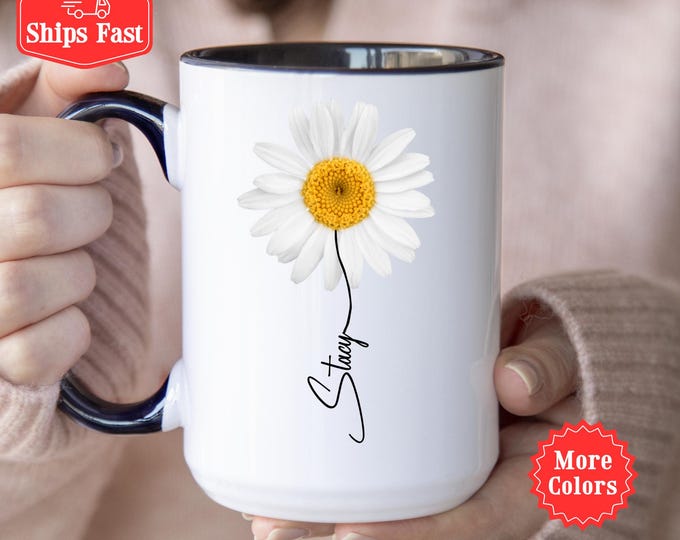 Handmade White Cappuccino Mug | Flower Mug | Daisy Mug | White Mug ...