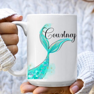 Mermaid Tail Coffee Mug, Mermaid Tail Green, Personalized Mermaid Mug ...