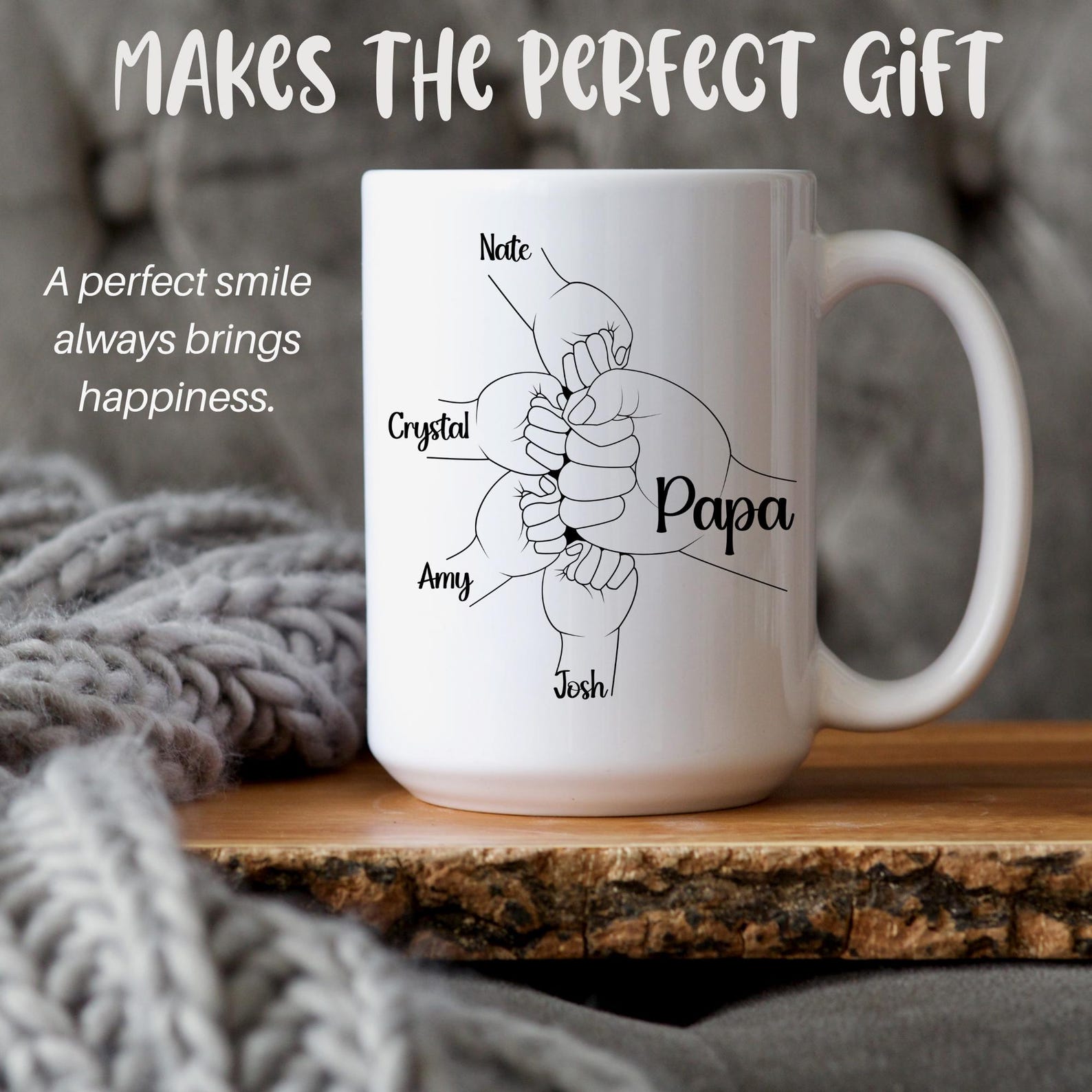 Papa Fist Pump Mug With Kids Names, Personalized Papa Coffee Cup ...