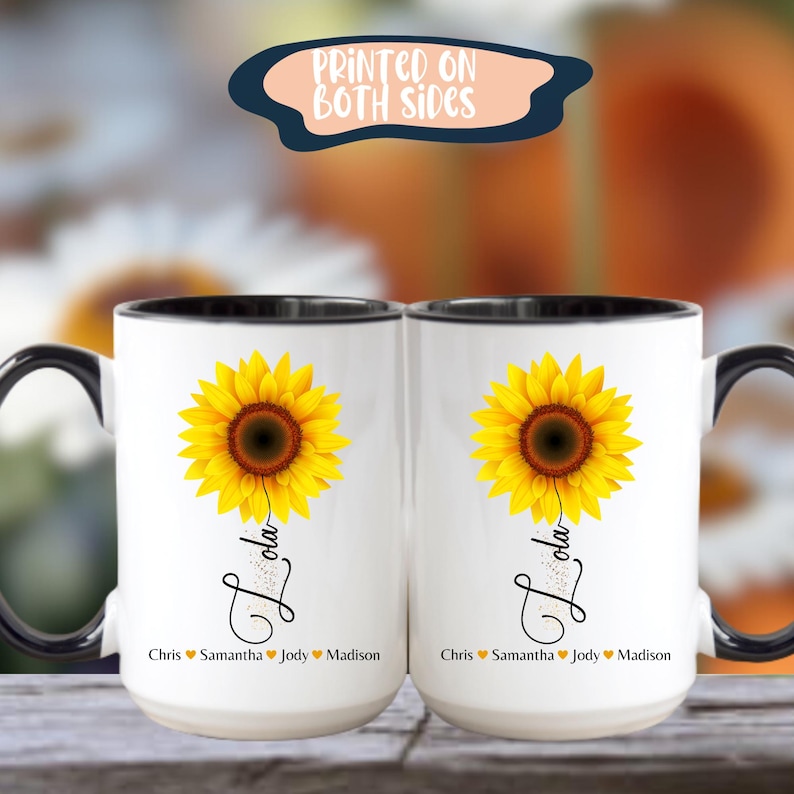 Grandma Lola Sunflower Mug With Kids Names Personalized Lola Gift From ...