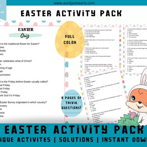 Easter Activity Sheet Set, Printable Activity Pages, Easter Trivia ...