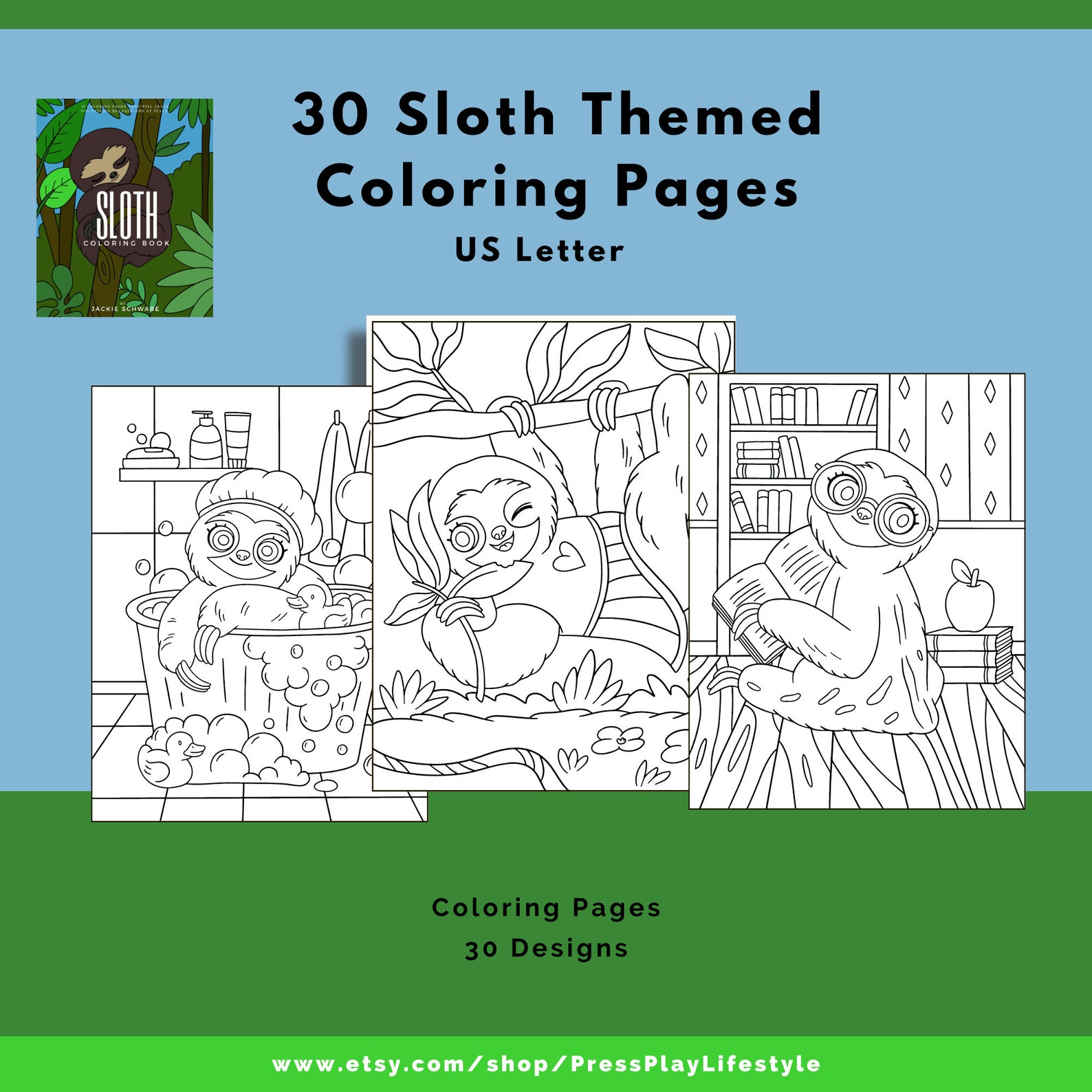 PRINTABLE COLORING Page Set Adorable Sloth Coloring Pages, 30 Pages, US ...