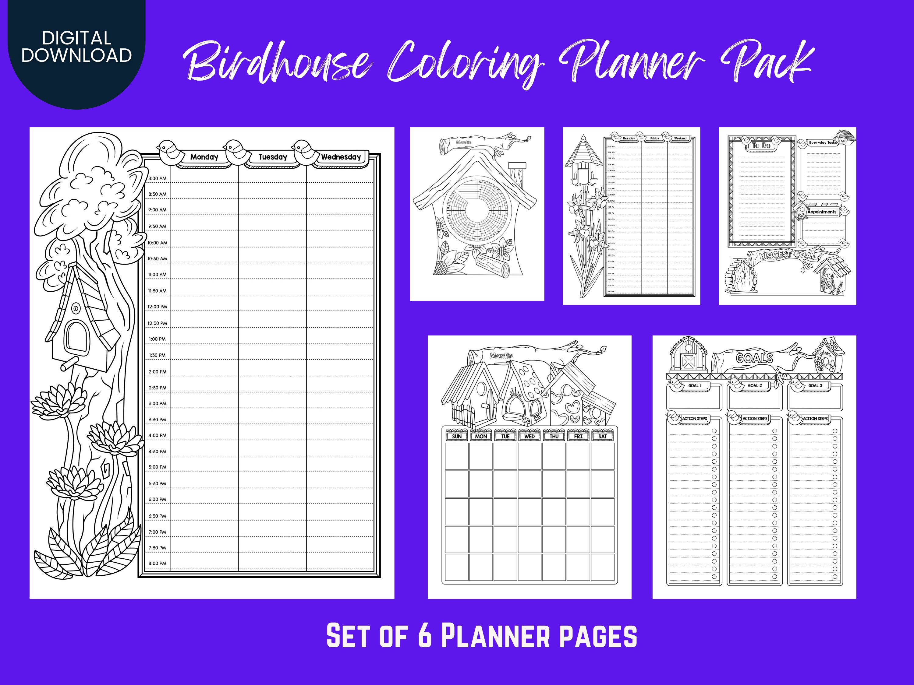 Birdhouse-themed Coloring Planner, Monthly Planner, Weekly Planner ...