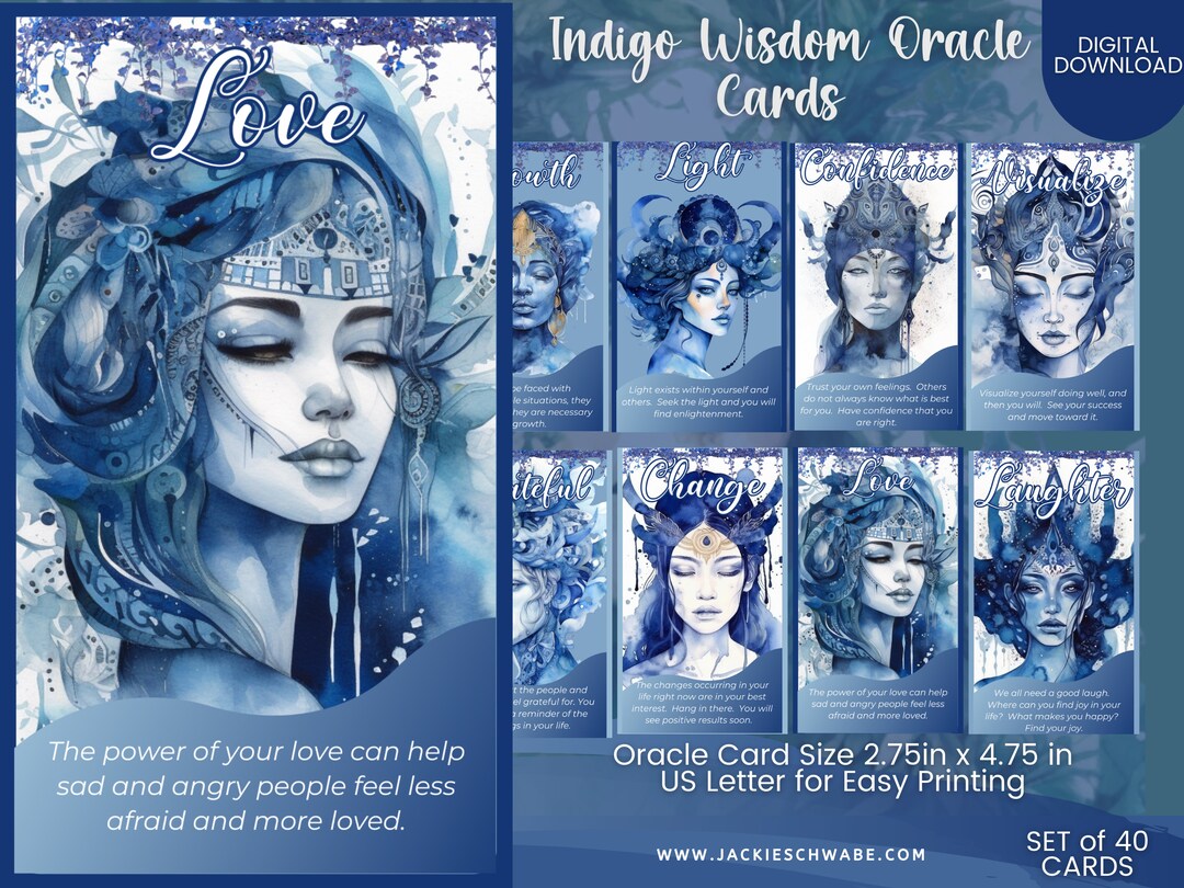 PRINTABLE CARD Deck, Spiritual Women, Indigo, Wisdom, Oracle Cards ...