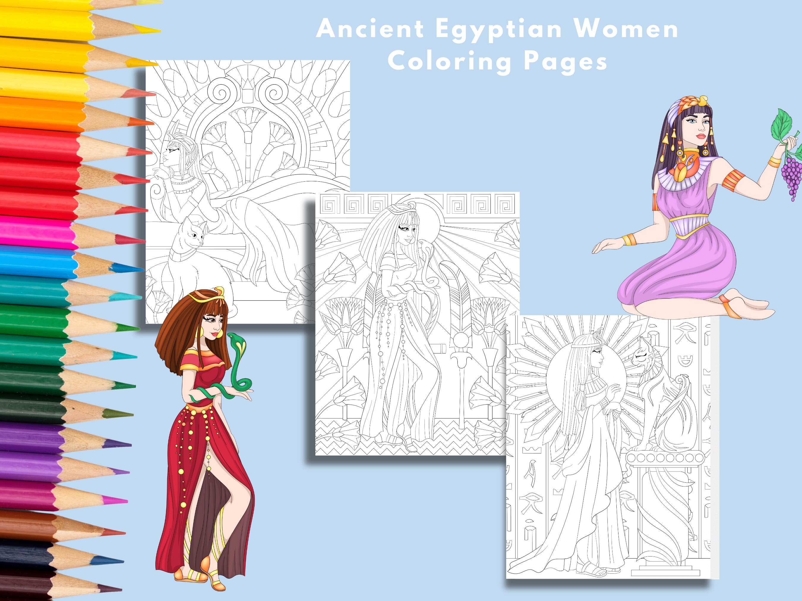 Ancient Egyptian Women Coloring Page Set 3, Ancient Egypt,adult ...