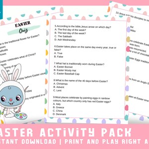 Easter Activity Sheet Set, Printable Activity Pages, Easter Trivia ...