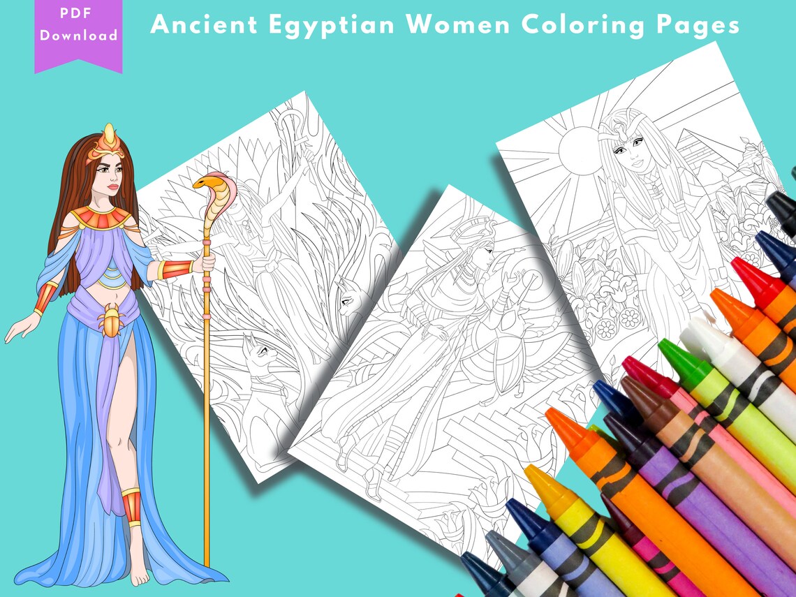 Ancient Egyptian Women Coloring Page Set 3, Ancient Egypt, Adult ...