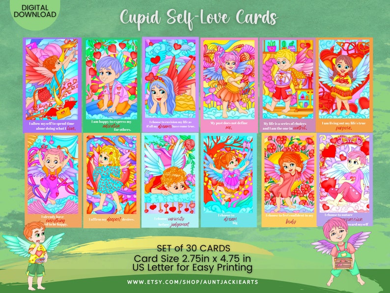 PRINTABLE CARD Deck Cupid Self-love Cards Affirmation Cards Tarot Sized ...
