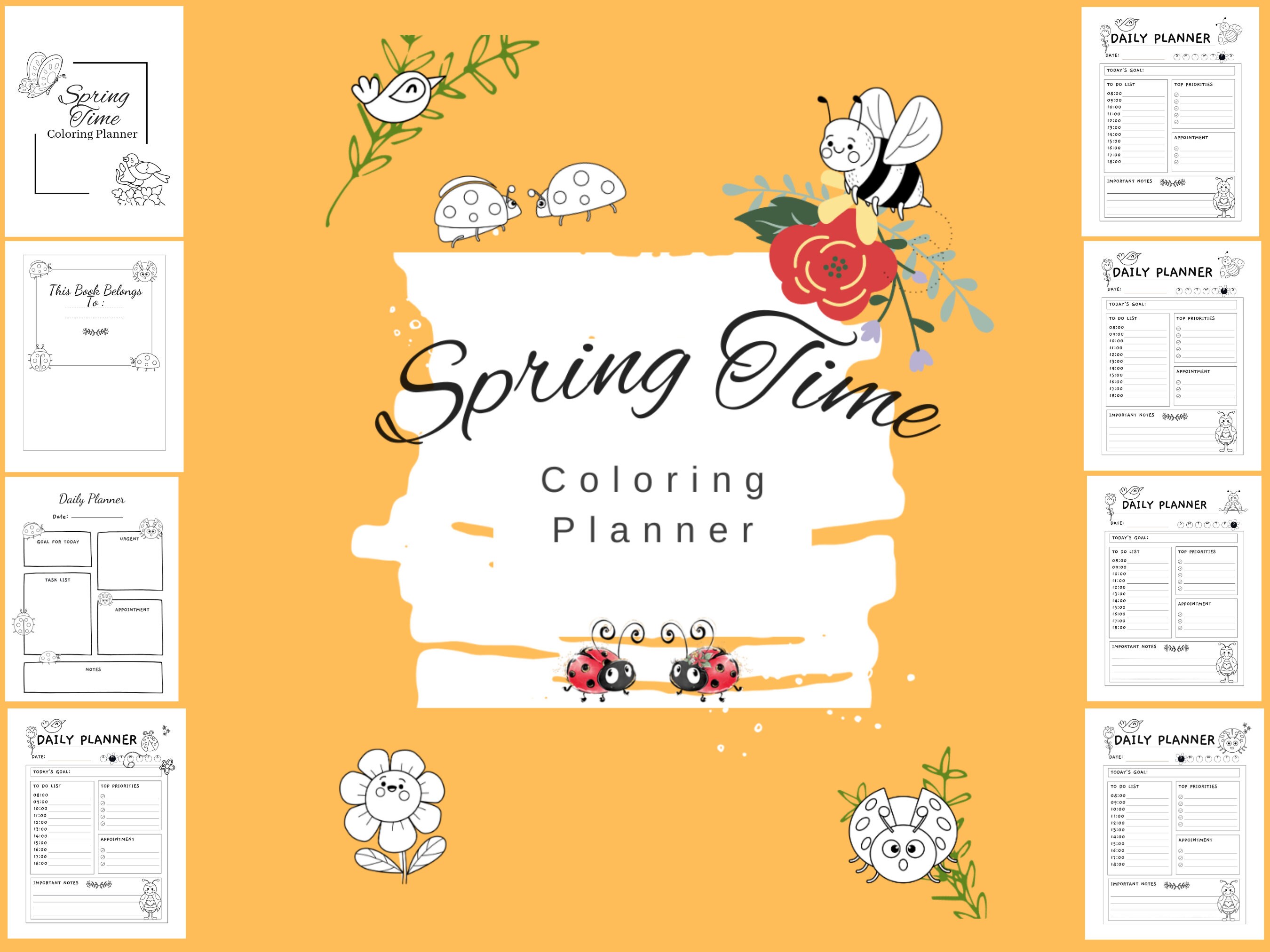 Spring Coloring Planner, PRINTABLE, Daily Planner, Monthly Planner ...