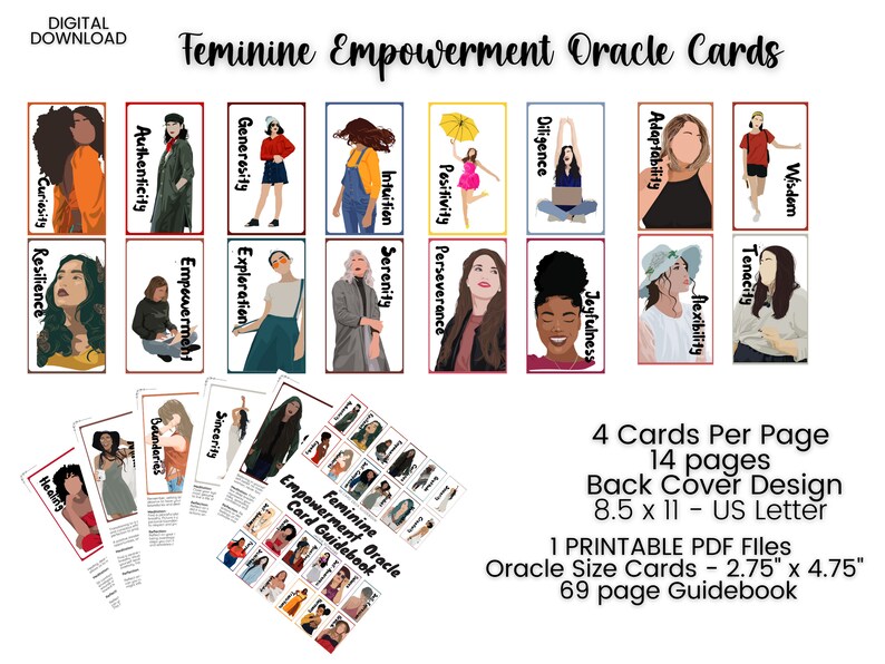 PRINTABLE Cards, Oracle Card Deck, Feminine Empowerment, 40 Cards ...