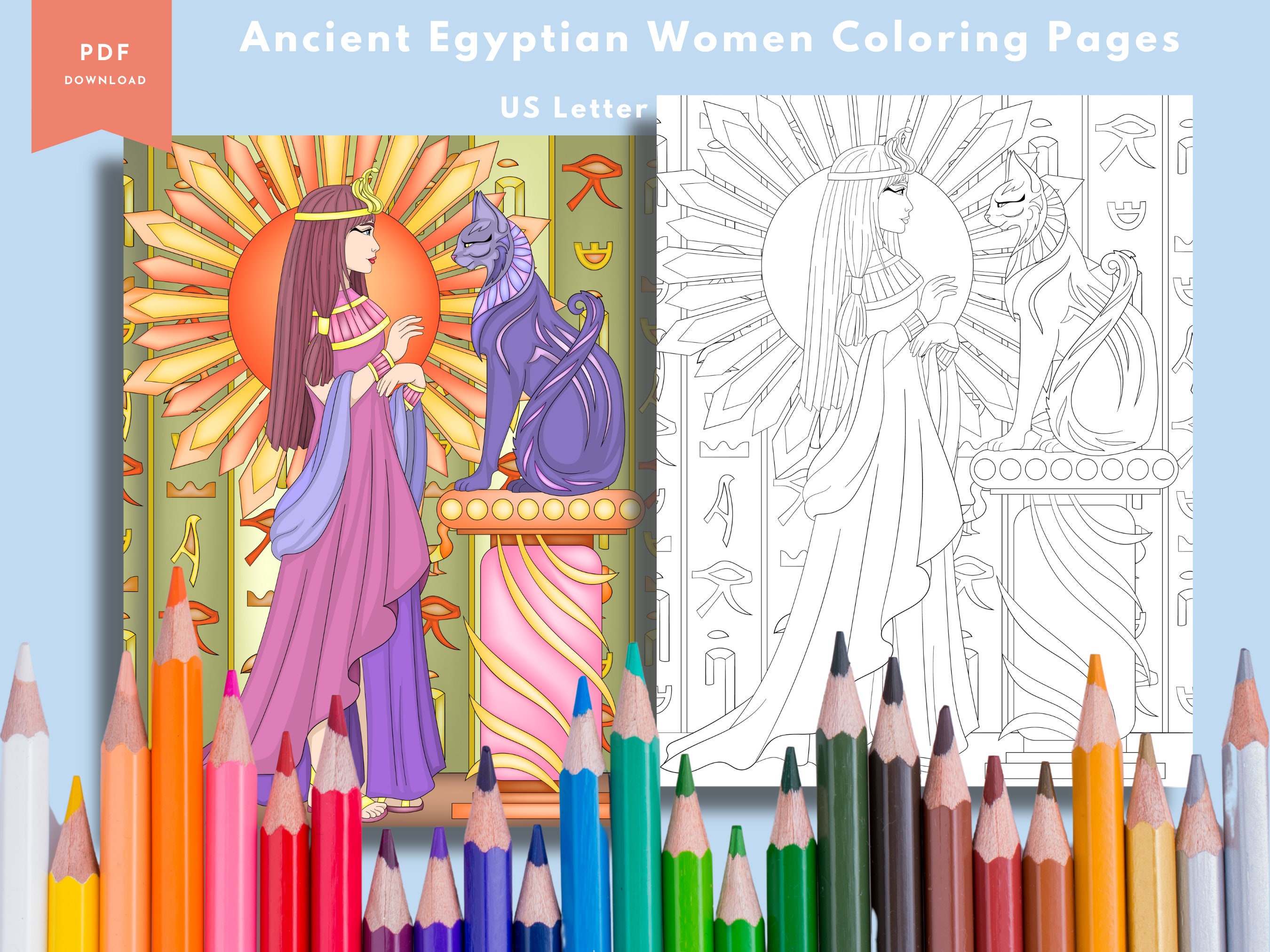 Ancient Egyptian Women Coloring Page Set 3, Ancient Egypt,adult ...
