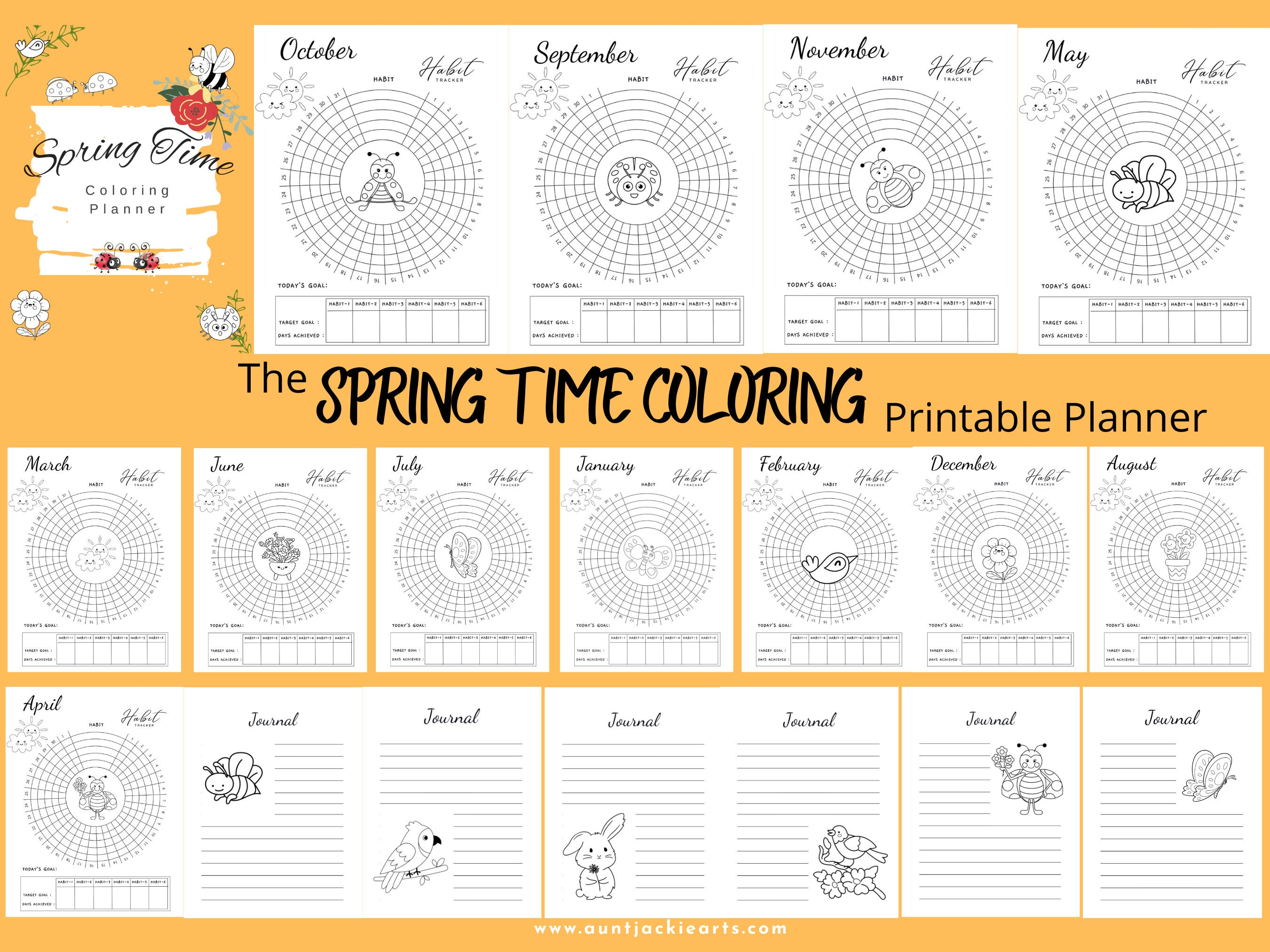 Spring Coloring Planner, PRINTABLE, Daily Planner, Monthly Planner ...