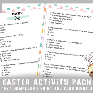 Easter Activity Sheet Set, Printable Activity Pages, Easter Trivia ...
