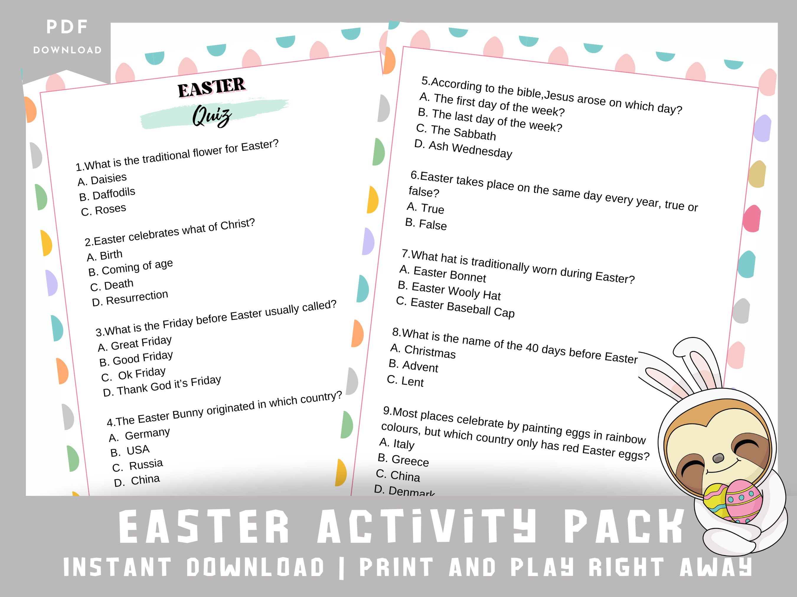 Easter Activity Sheet Set, Printable Activity Pages, Easter Trivia ...