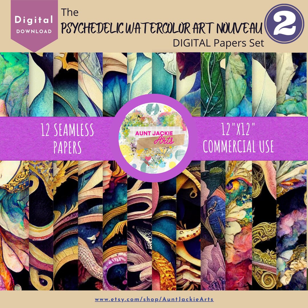 DIGITAL PAPER Bundle Psychedelic Watercolor Art Nouveau Digital Papers ...