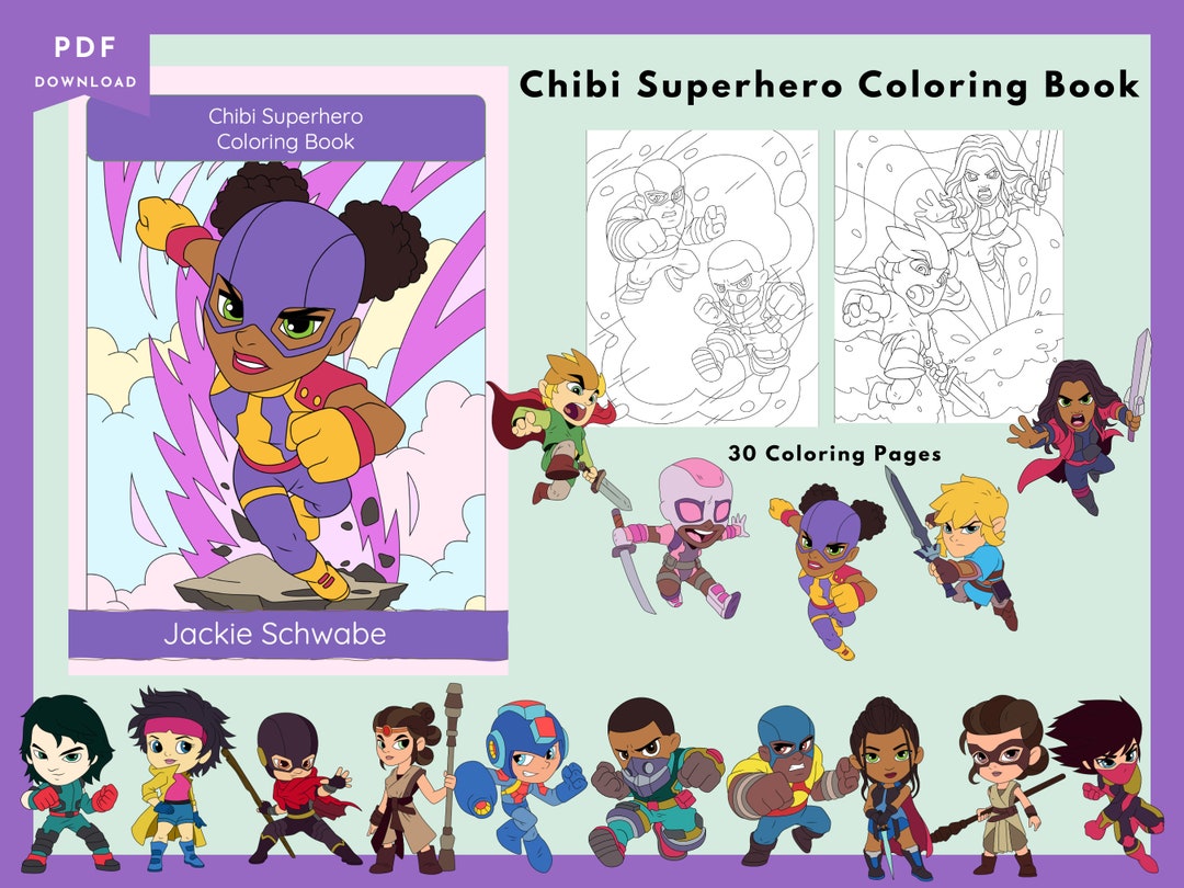 PRINTABLE Coloring Pages | Chibi Superhero Coloring Book, 34 Pages ...