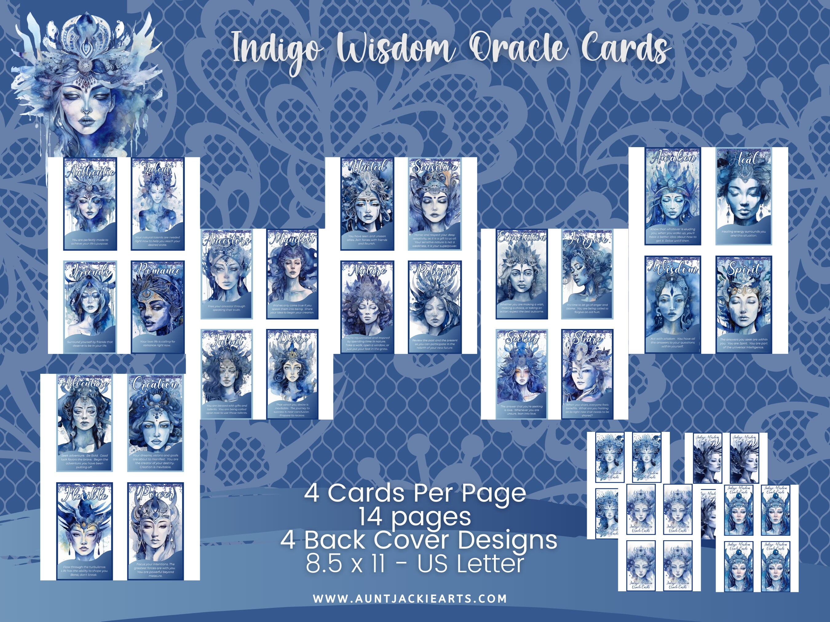 PRINTABLE CARD Deck, Spiritual Women, Indigo, Wisdom, Oracle Cards ...