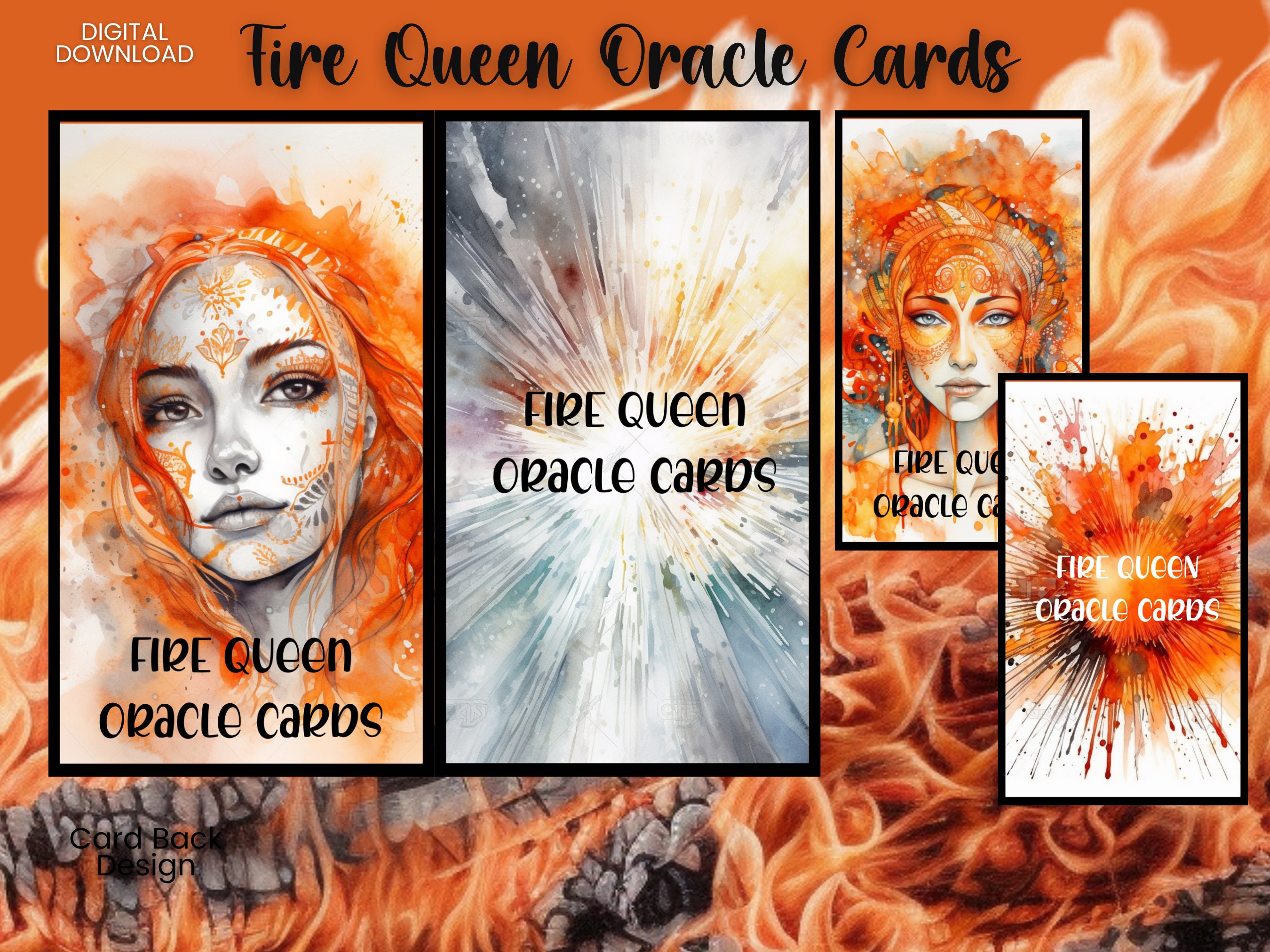 PRINTABLE CARD Deck, Spiritual Women, Fire, Queen, Oracle Cards, Tarot ...