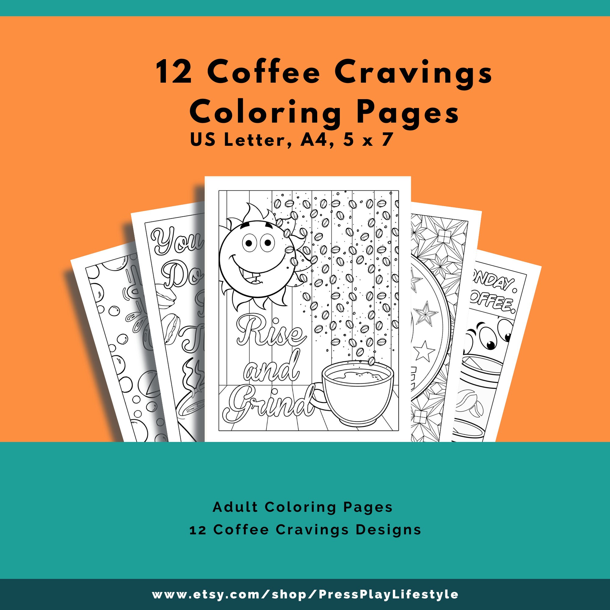 PRINTABLE COLORING Pages Coffee Craving Themed Adult - Etsy