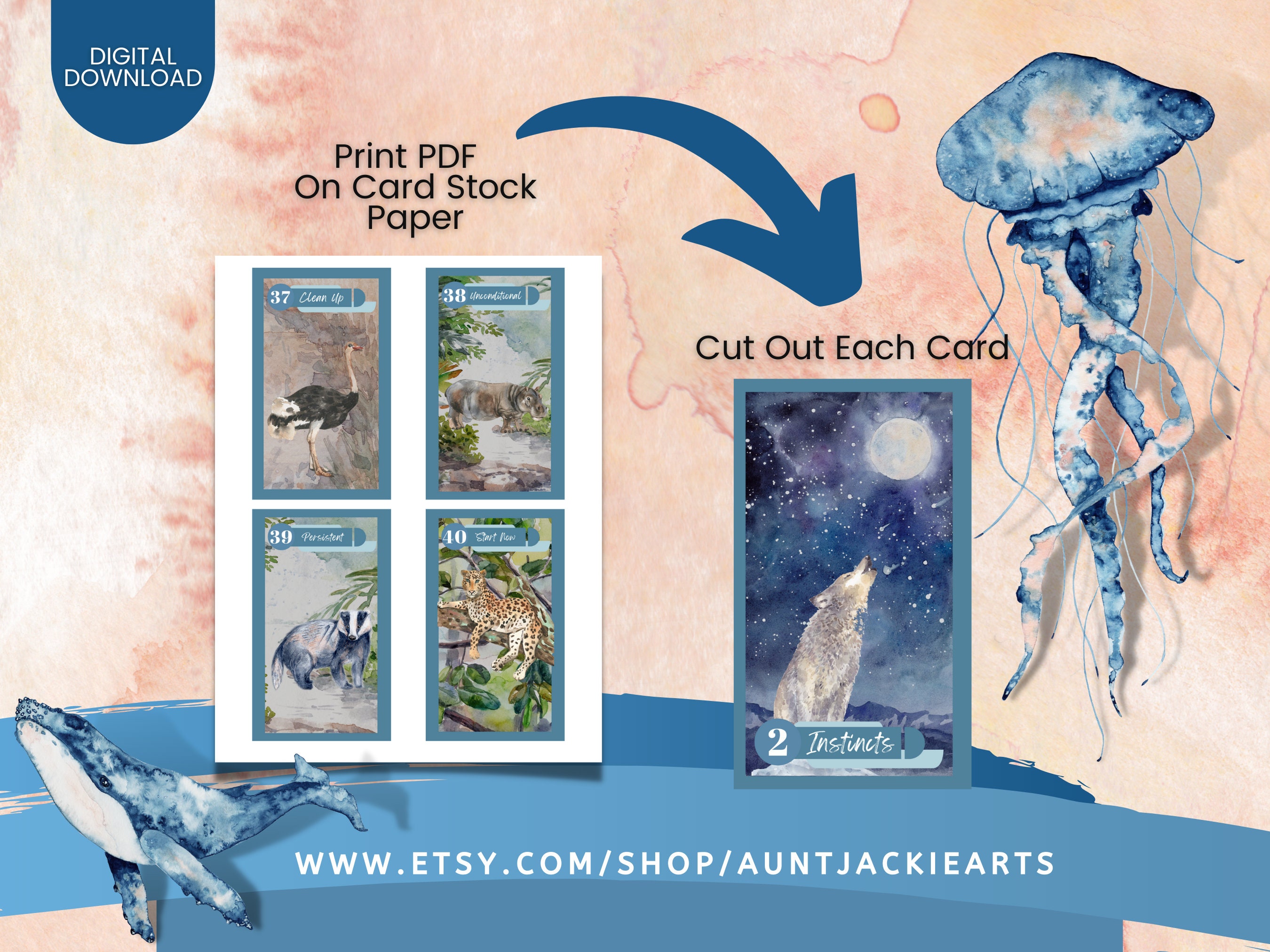 PRINTABLE CARD Deck Spirit Animal Watercolor Oracle Card - Etsy Australia
