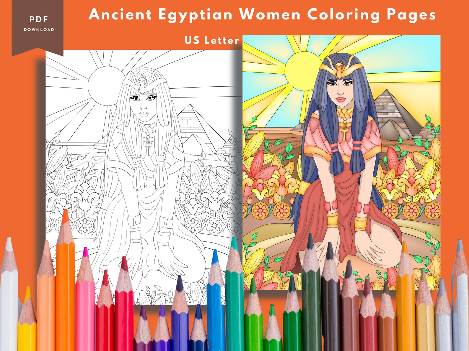 Ancient Egyptian Women Coloring Page Set 3, Ancient Egypt, Adult ...