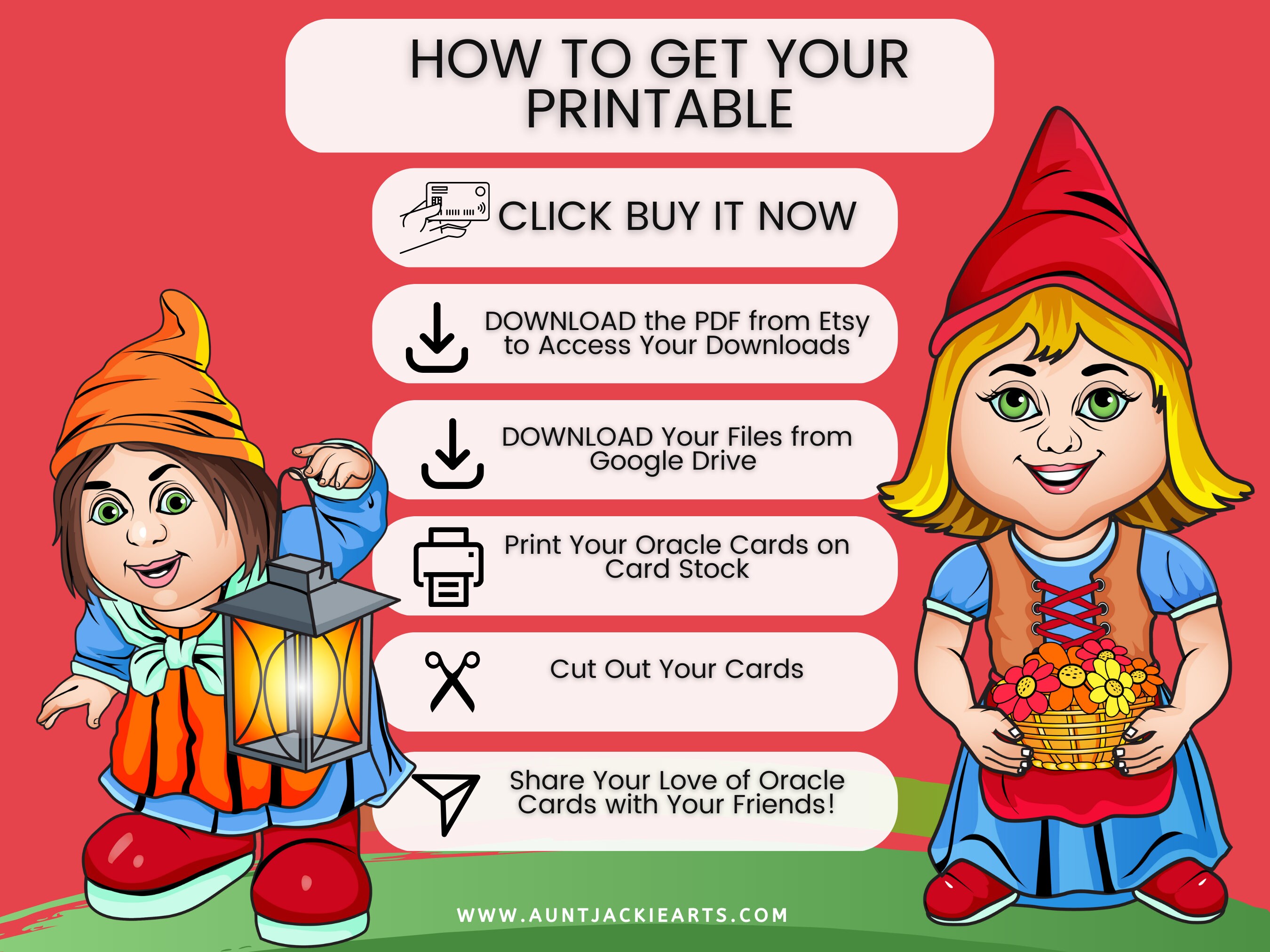 PRINTABLE CARD Deck, Fantasy Gnomes. Oracle Cards, Tarot Sized Cards, 2 ...