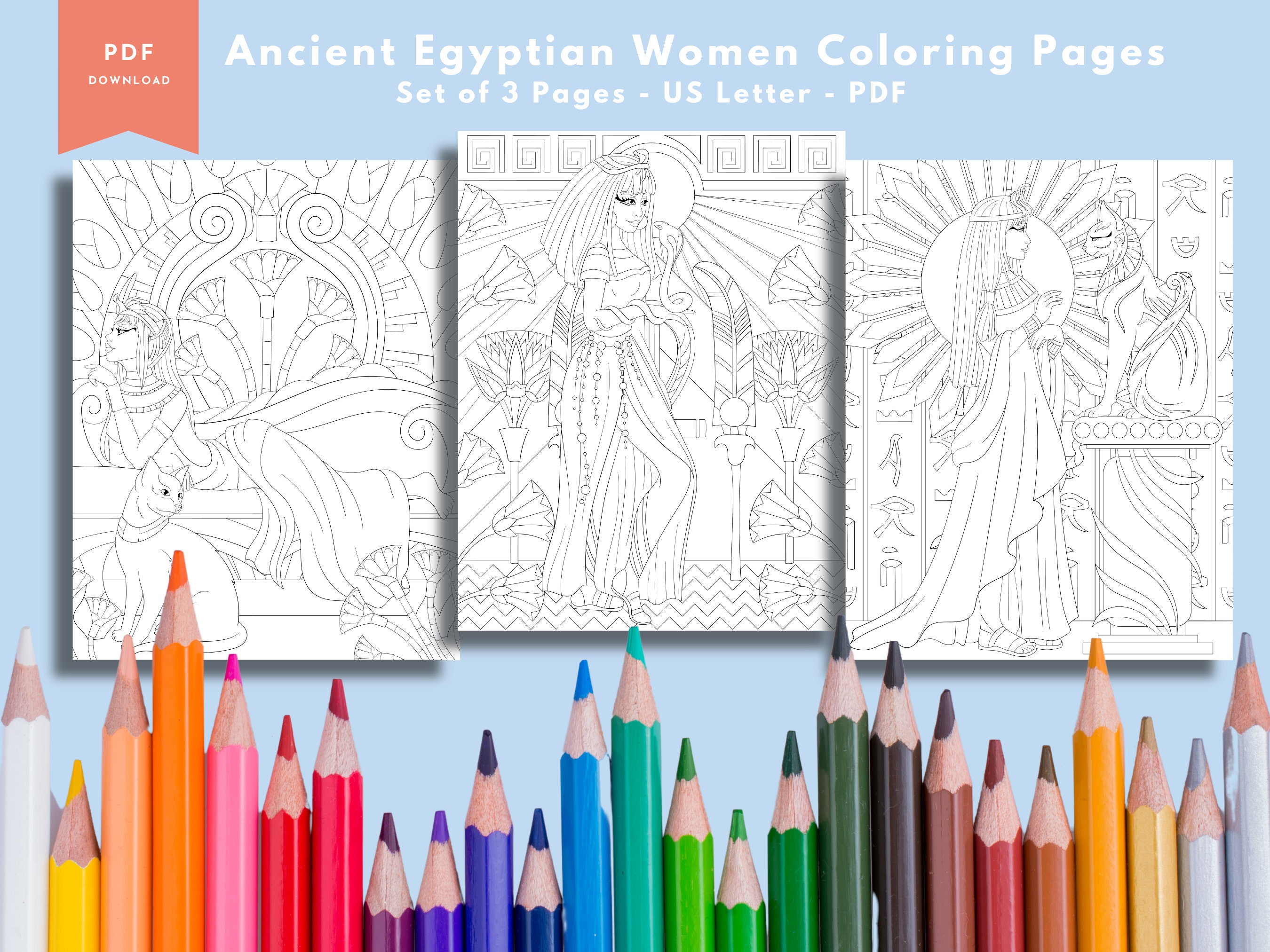 Ancient Egyptian Women Coloring Page Set 3, Ancient Egypt,adult ...