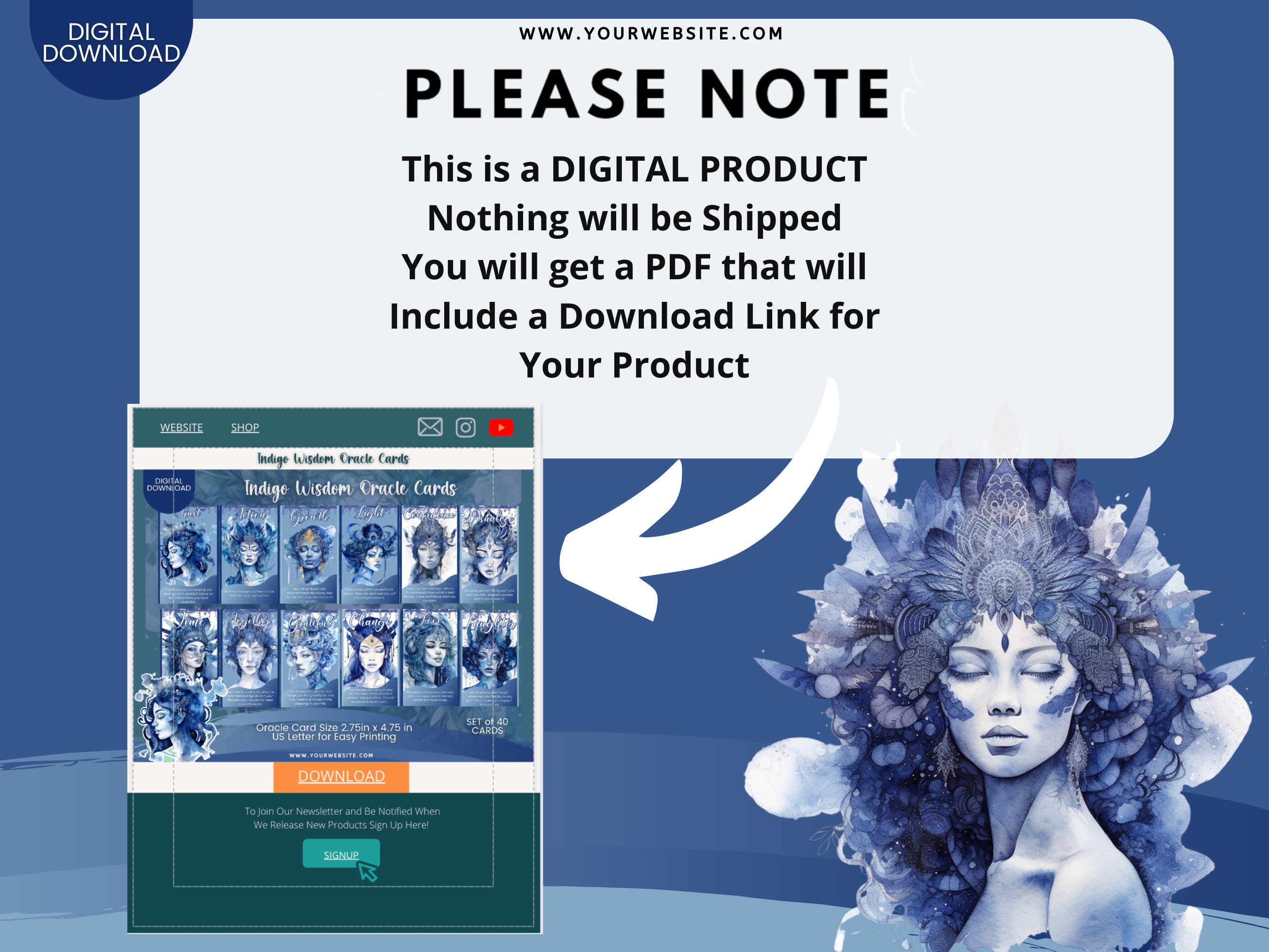 PRINTABLE CARD Deck, Spiritual Women, Indigo, Wisdom, Oracle Cards ...